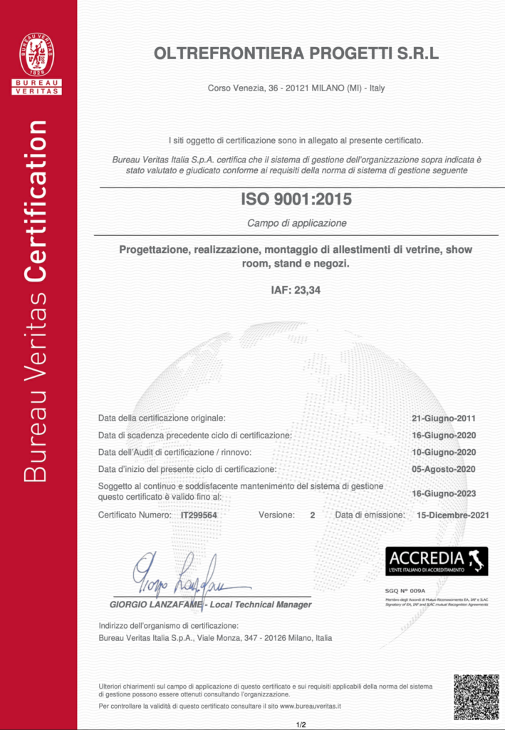 Certification ISO 9001 | Oltrefrontiera Progetti