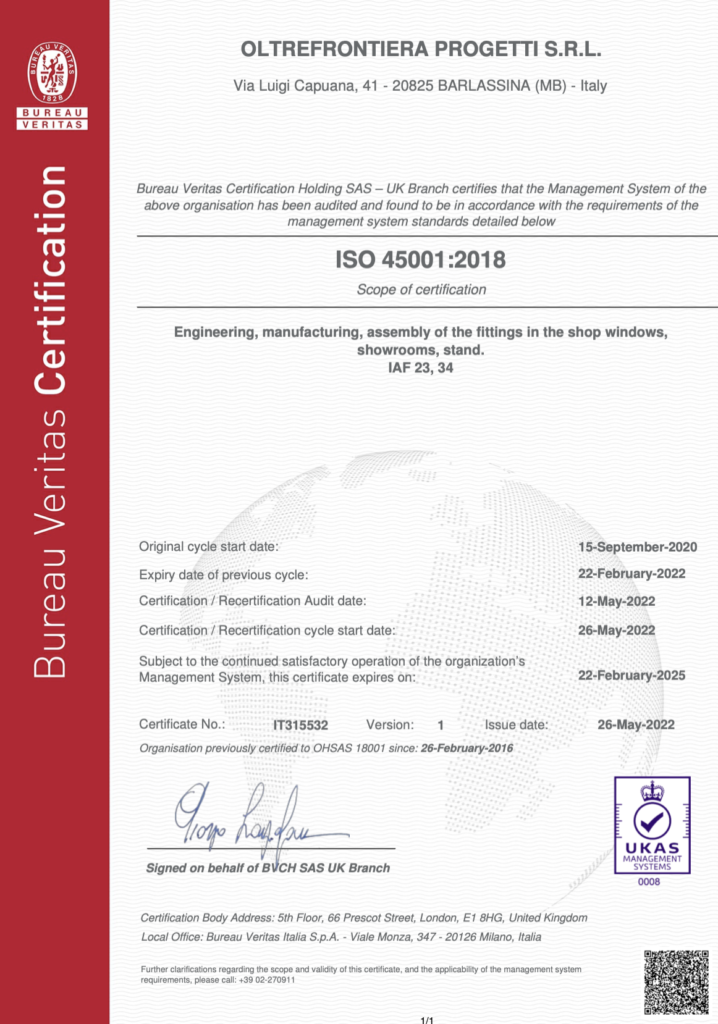 Certification ISO 45001 - Oltrefrontiera Progetti